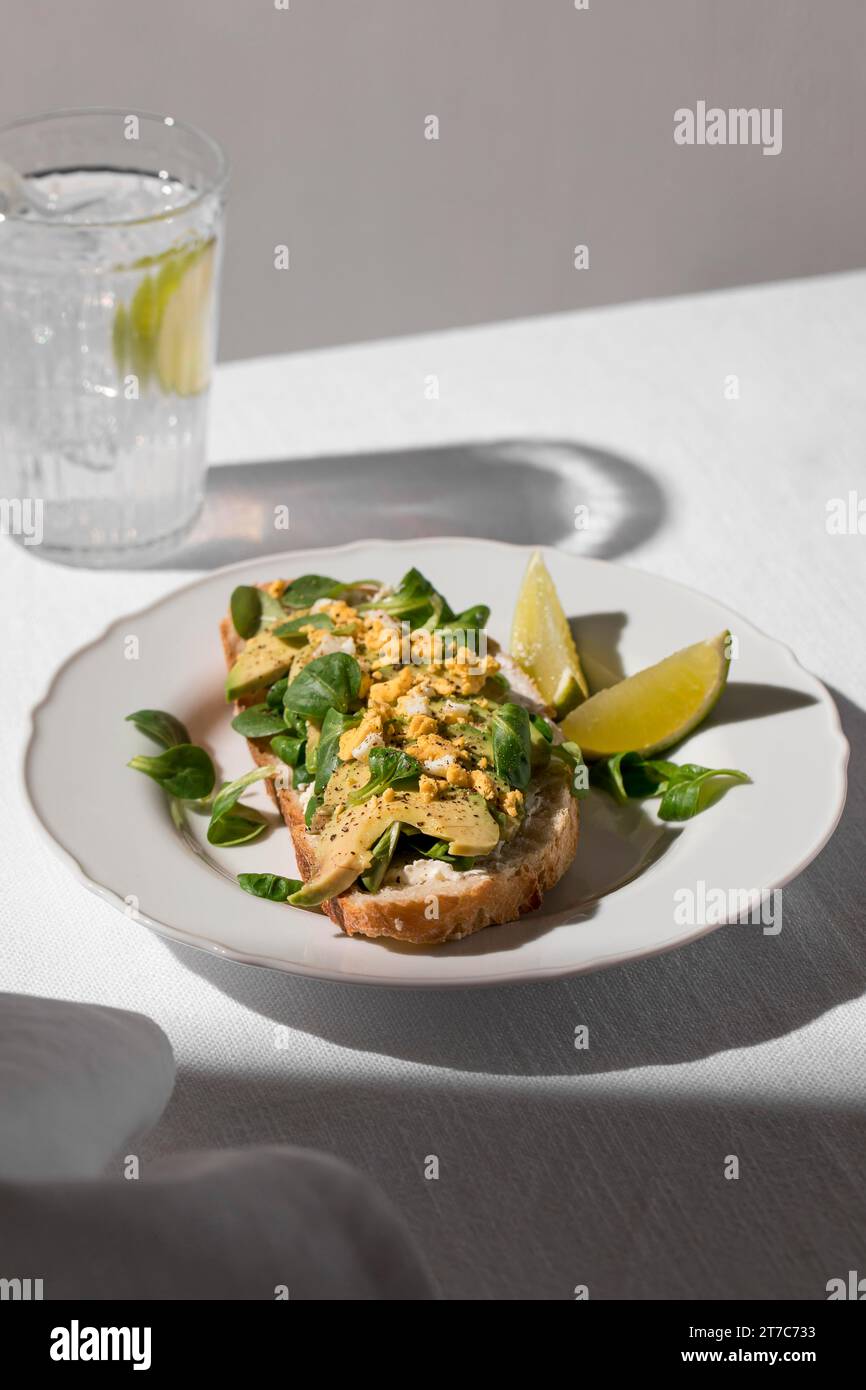 High angle avocado toast plate Stock Photo - Alamy