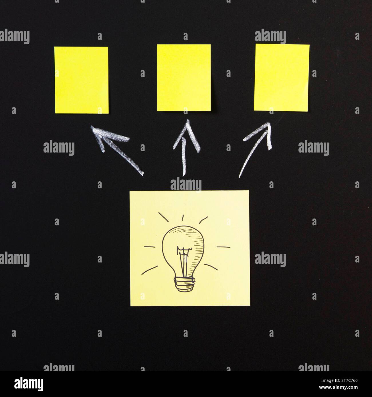 Light bulb icon sticky note with arrows drawn blackboard Stock Photo ...