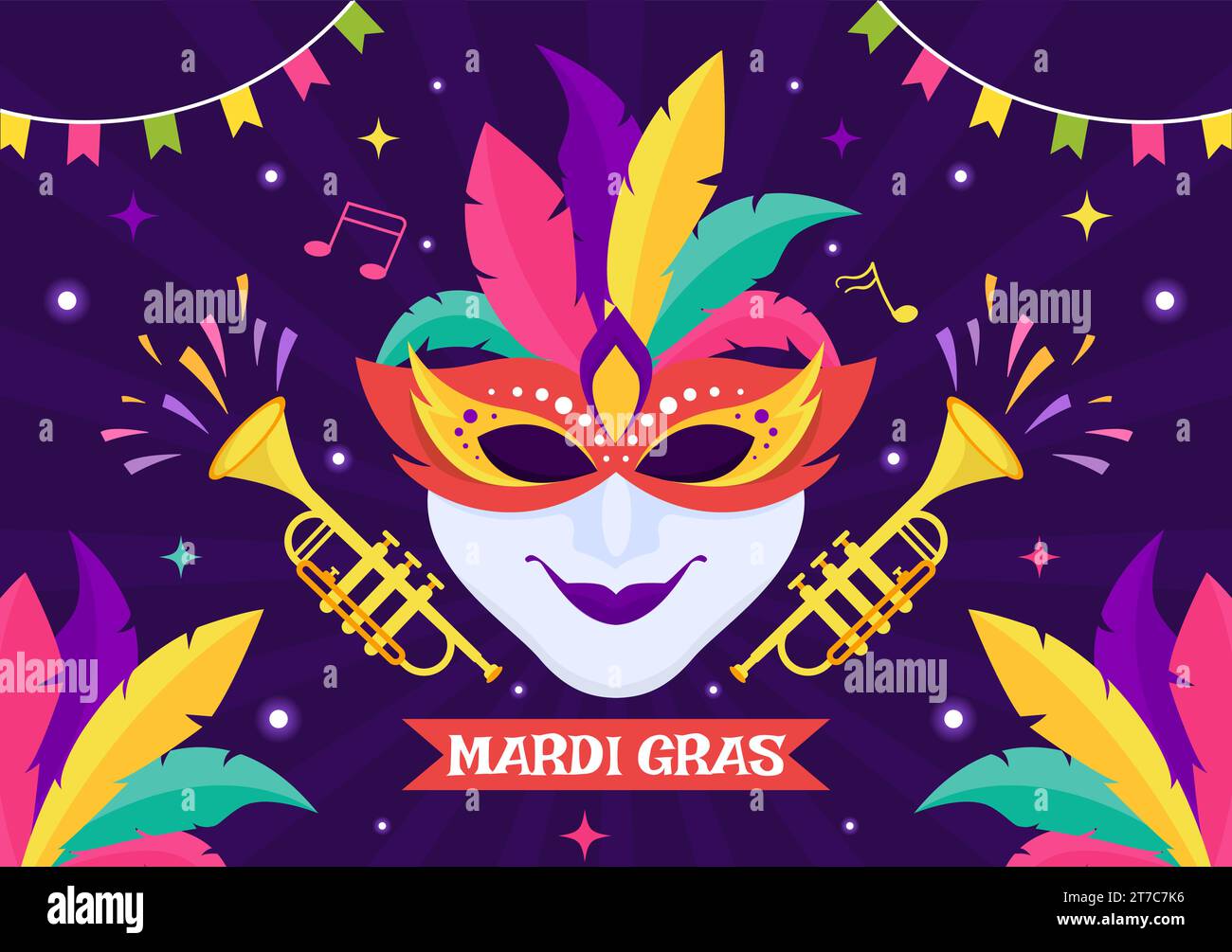 Mardi Gras Carnival Vector Illustration. Translation is French for Fat ...
