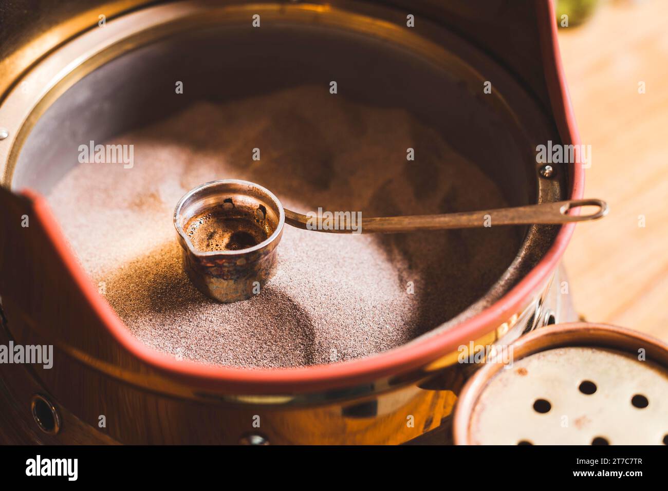 Preparation turkish coffee cezve sand cafe bar Stock Photo - Alamy
