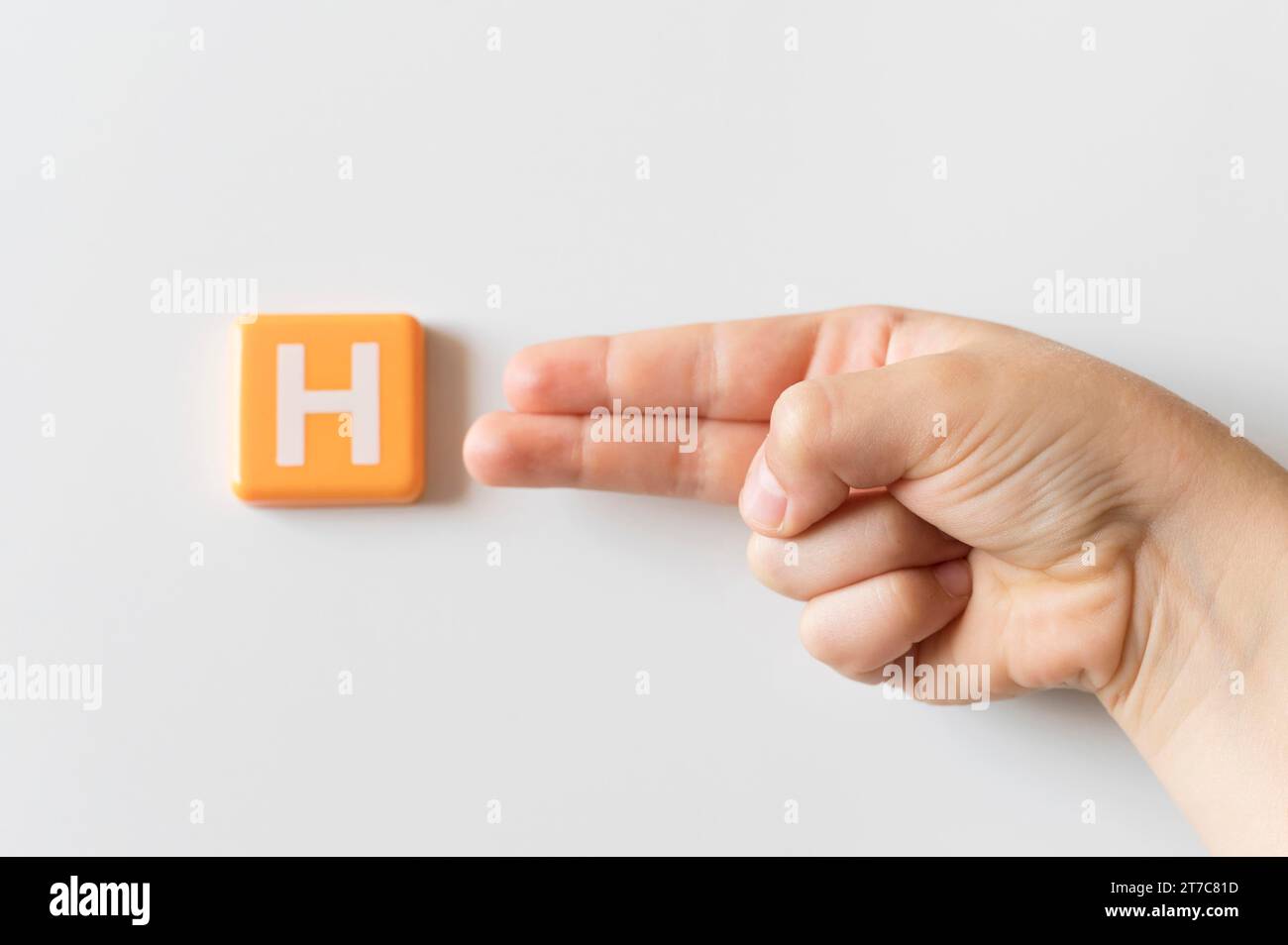 Sign language hand showing letter h Stock Photo - Alamy