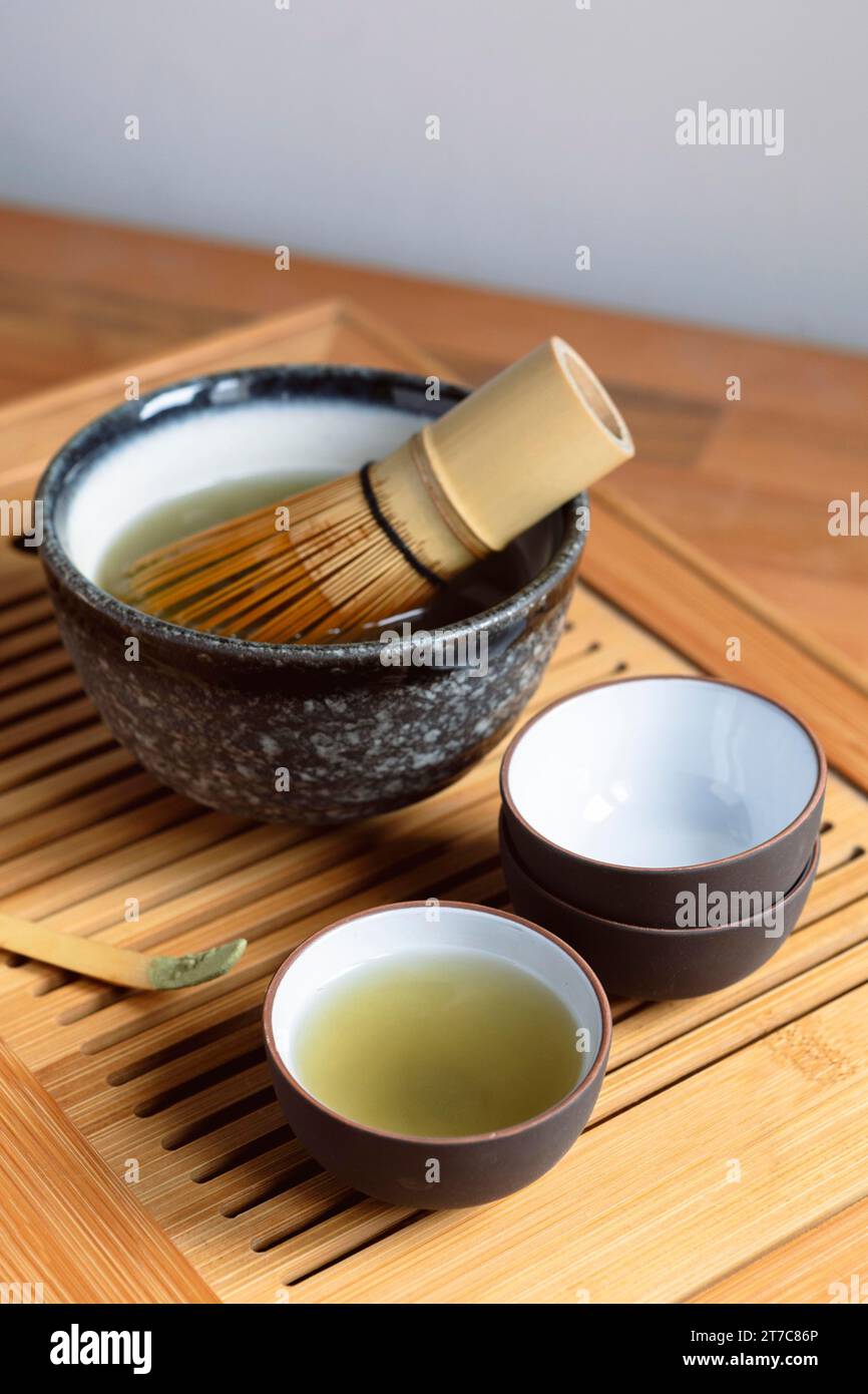 Teapot tea set wooden tray Stock Photo - Alamy
