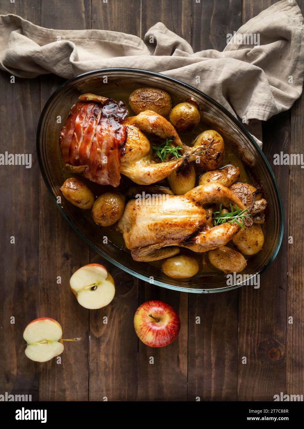 Top view chicken potatoes dish Stock Photo - Alamy
