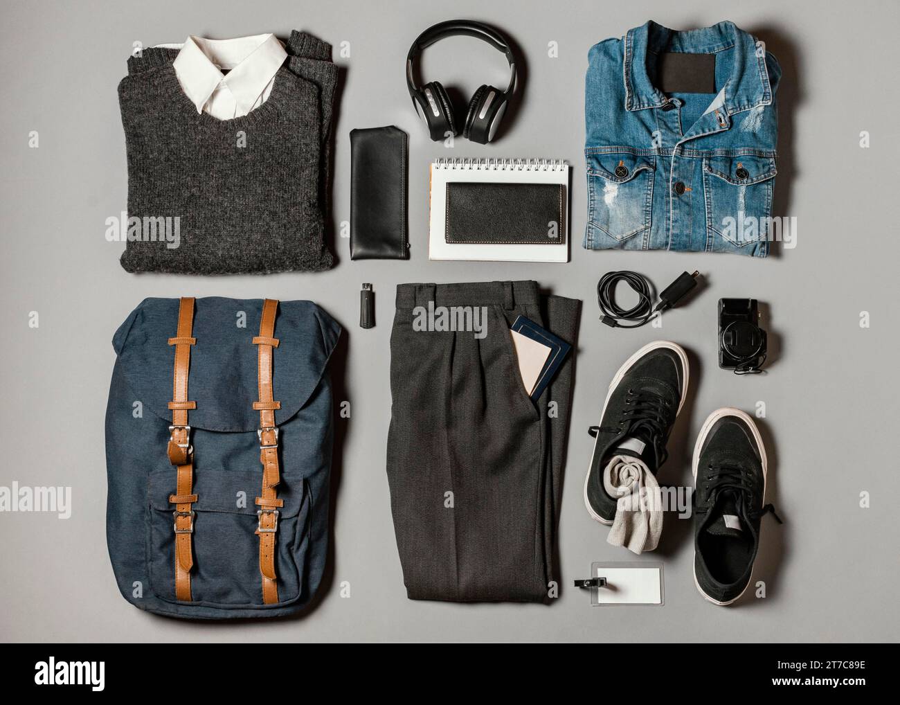 Top view composition different traveling elements Stock Photo - Alamy