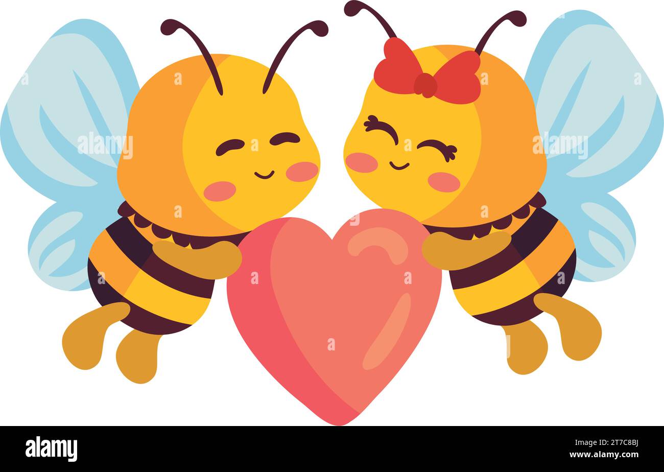 cute bees and heart Stock Vector Image & Art - Alamy
