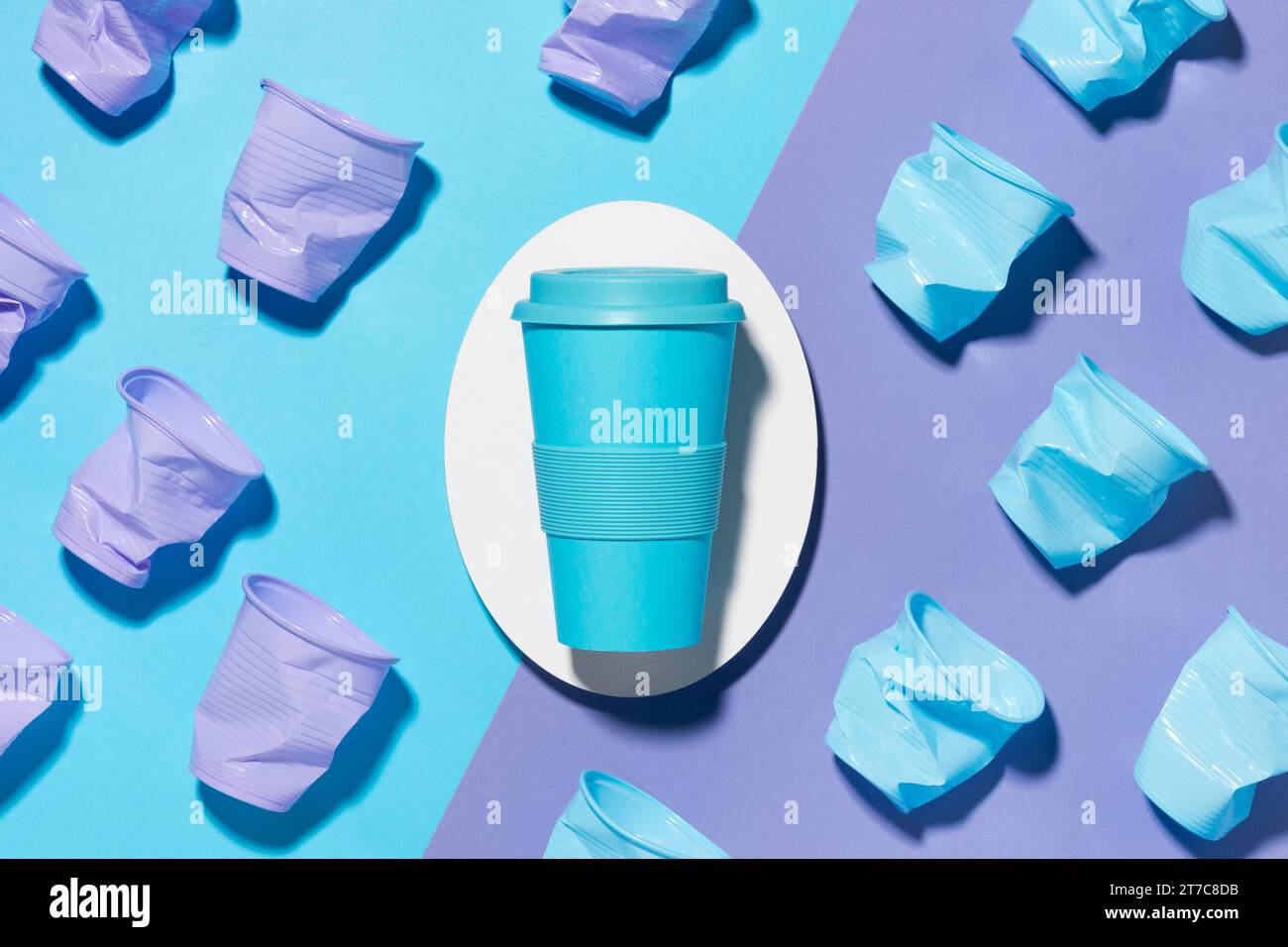 Top view reusable cup with plastic cups Stock Photo - Alamy