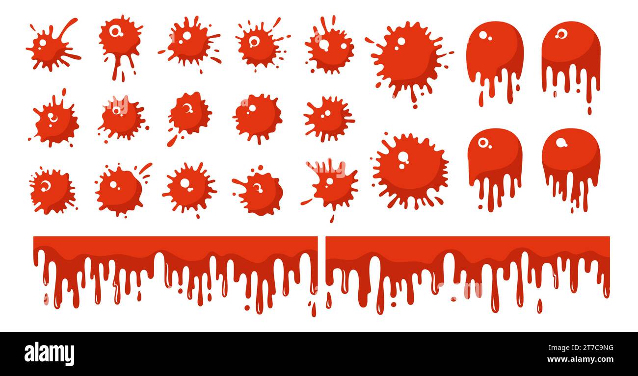 Blood splash or splatter red cartoon set. Stain and splat halloween ...