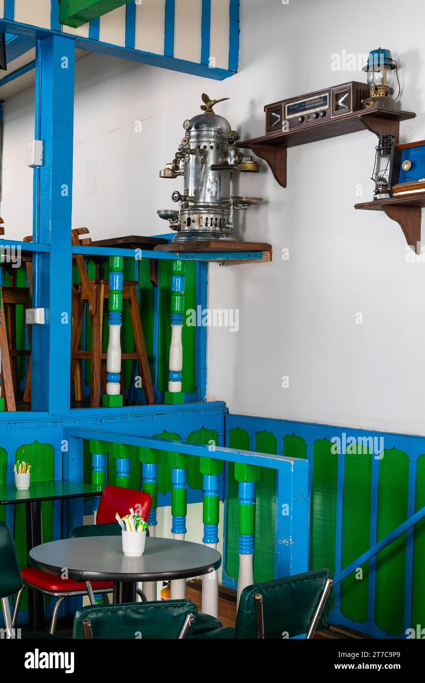 Historic espresso machine in a Paisa-style restaurant, Salento, Quindio ...