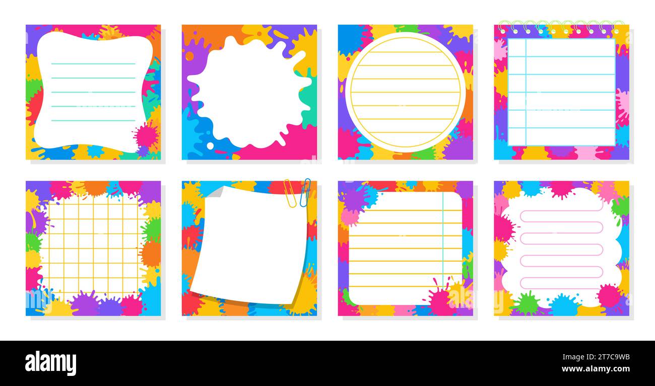 Paper sticky notes, Notepaper Sticker Notepads set with colorful splash ...