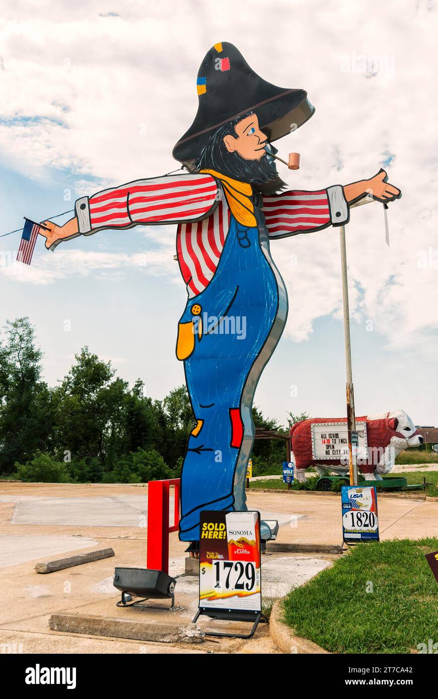 Hillbilly, Sculpture, Man, Figure, Tall, Dungarees, Flag, Route 66 ...