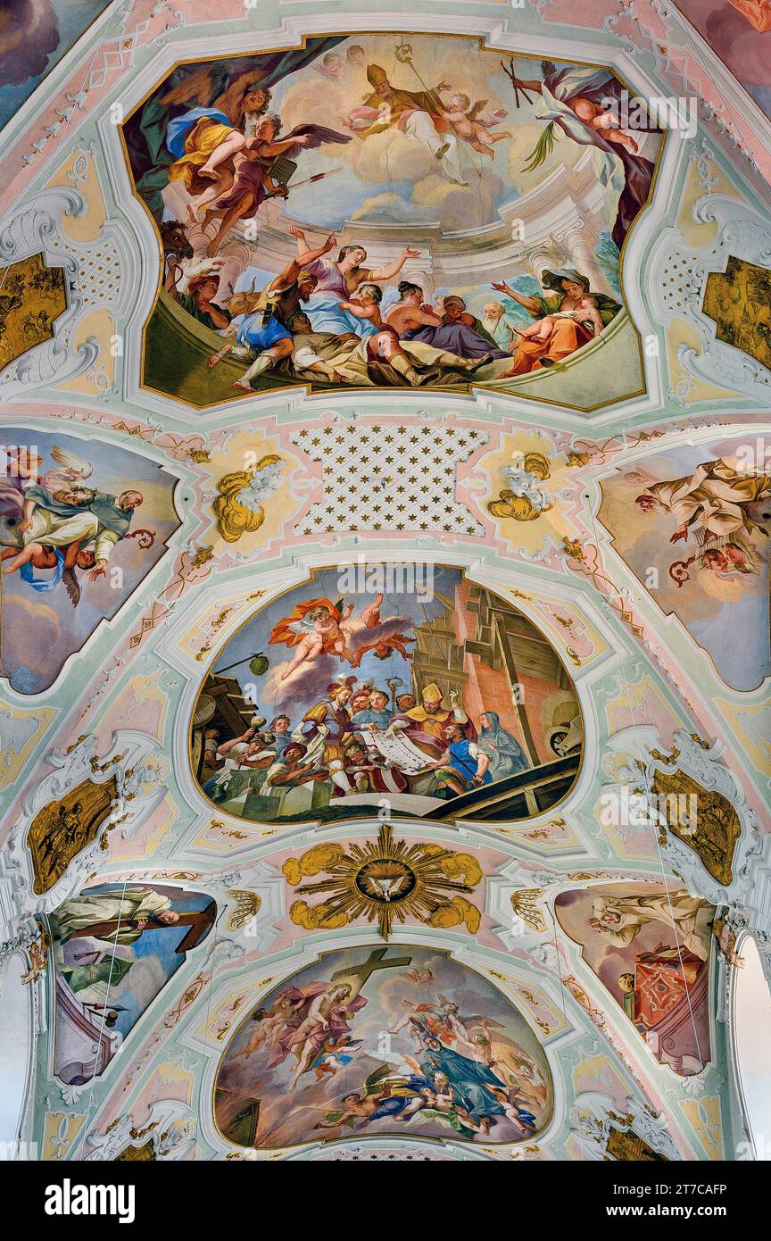 Ceiling frescoes, baroque monastery church of St George, monastery ...