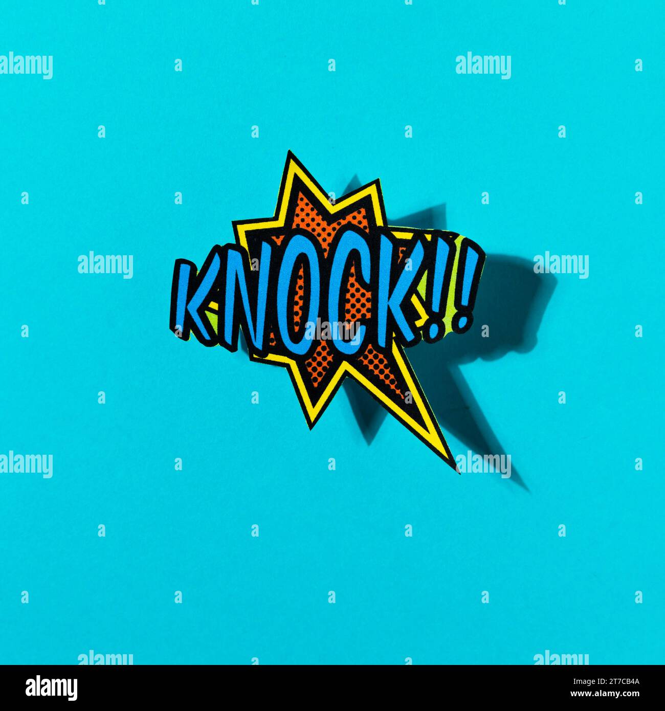 Knock word pop art explosion background Stock Photo - Alamy