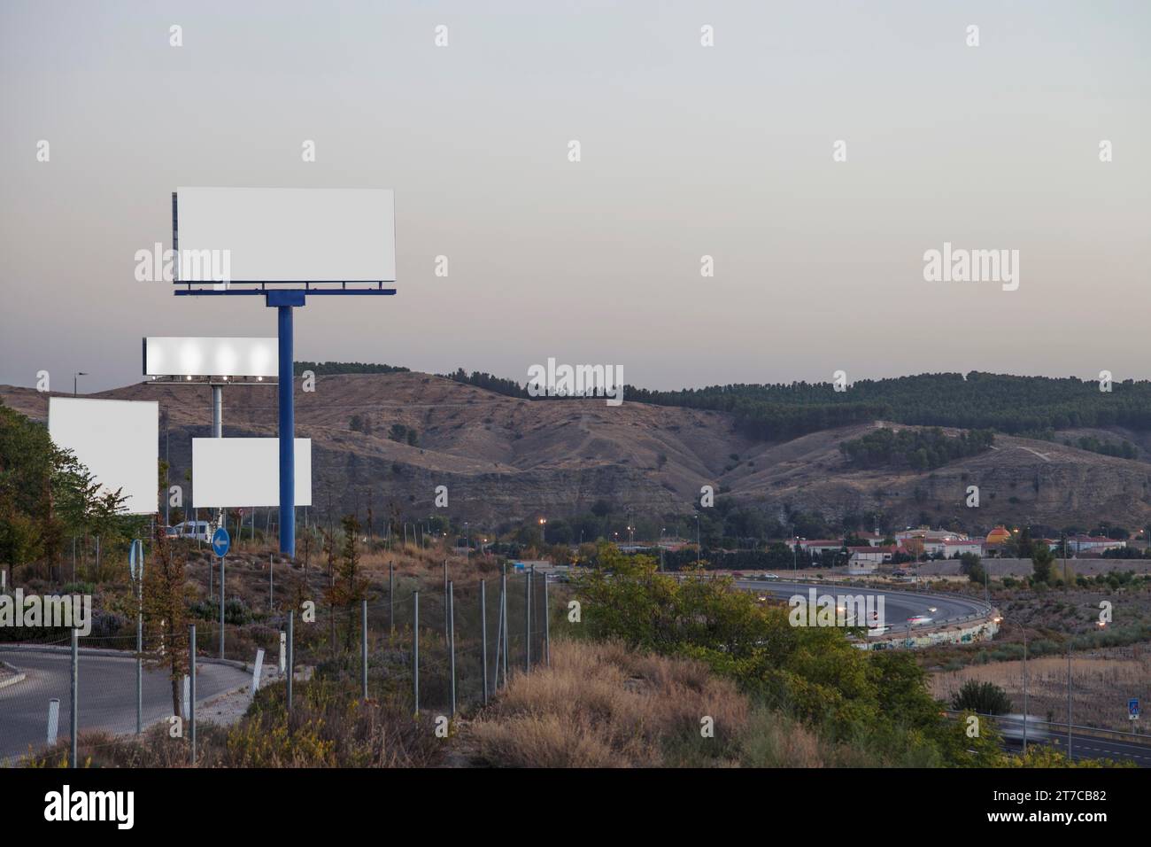 Many advertising billboards highway Stock Photo - Alamy