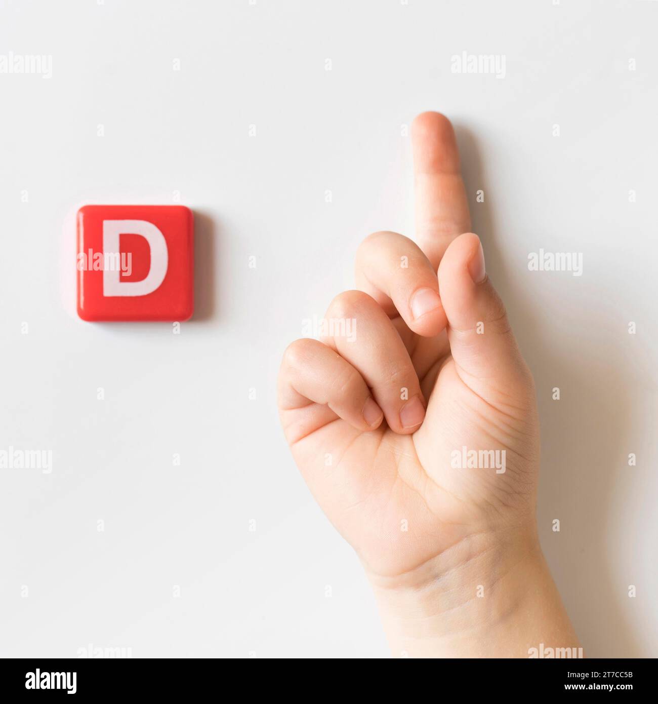 Sign language hand showing letter d Stock Photo - Alamy