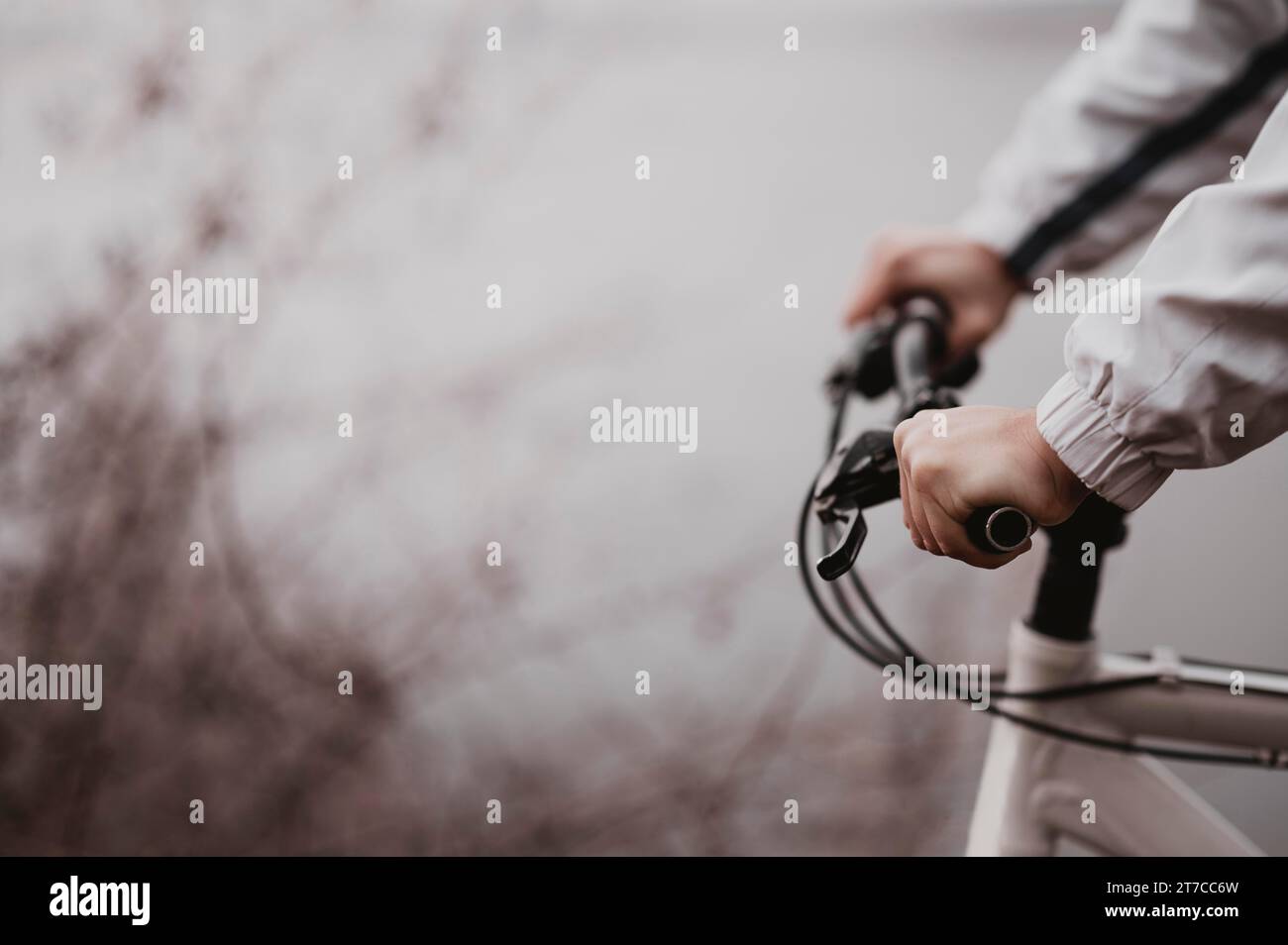 Side view man riding mountain bike with copy space Stock Photo - Alamy