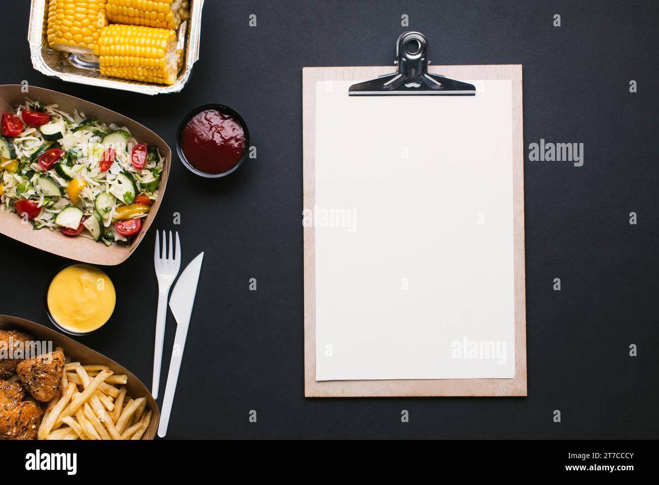 Top view food frame with clipboard Stock Photo - Alamy