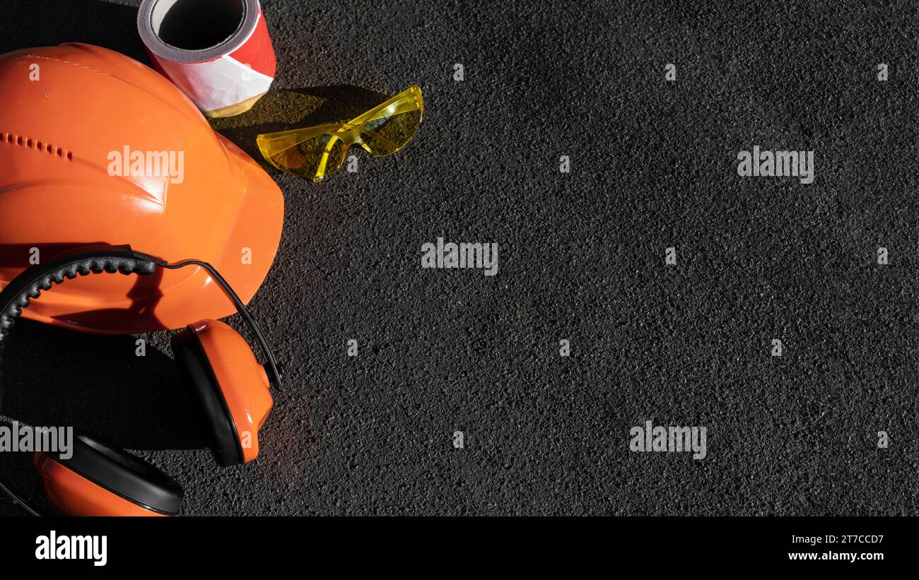 Top view arrangement with safety equipment Stock Photo - Alamy