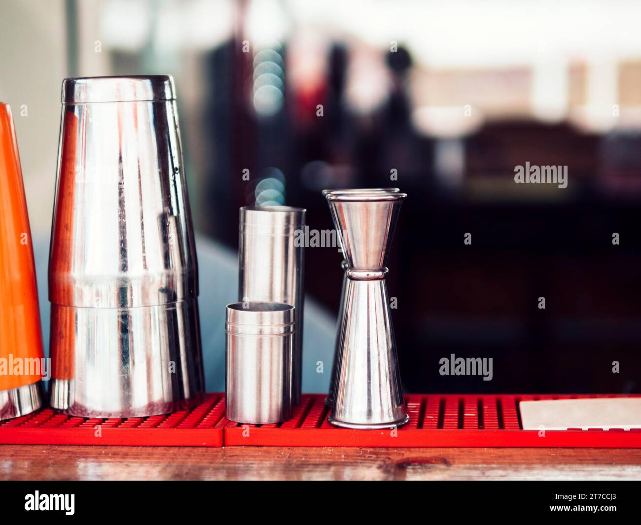 Various bar utensils counter Stock Photo - Alamy
