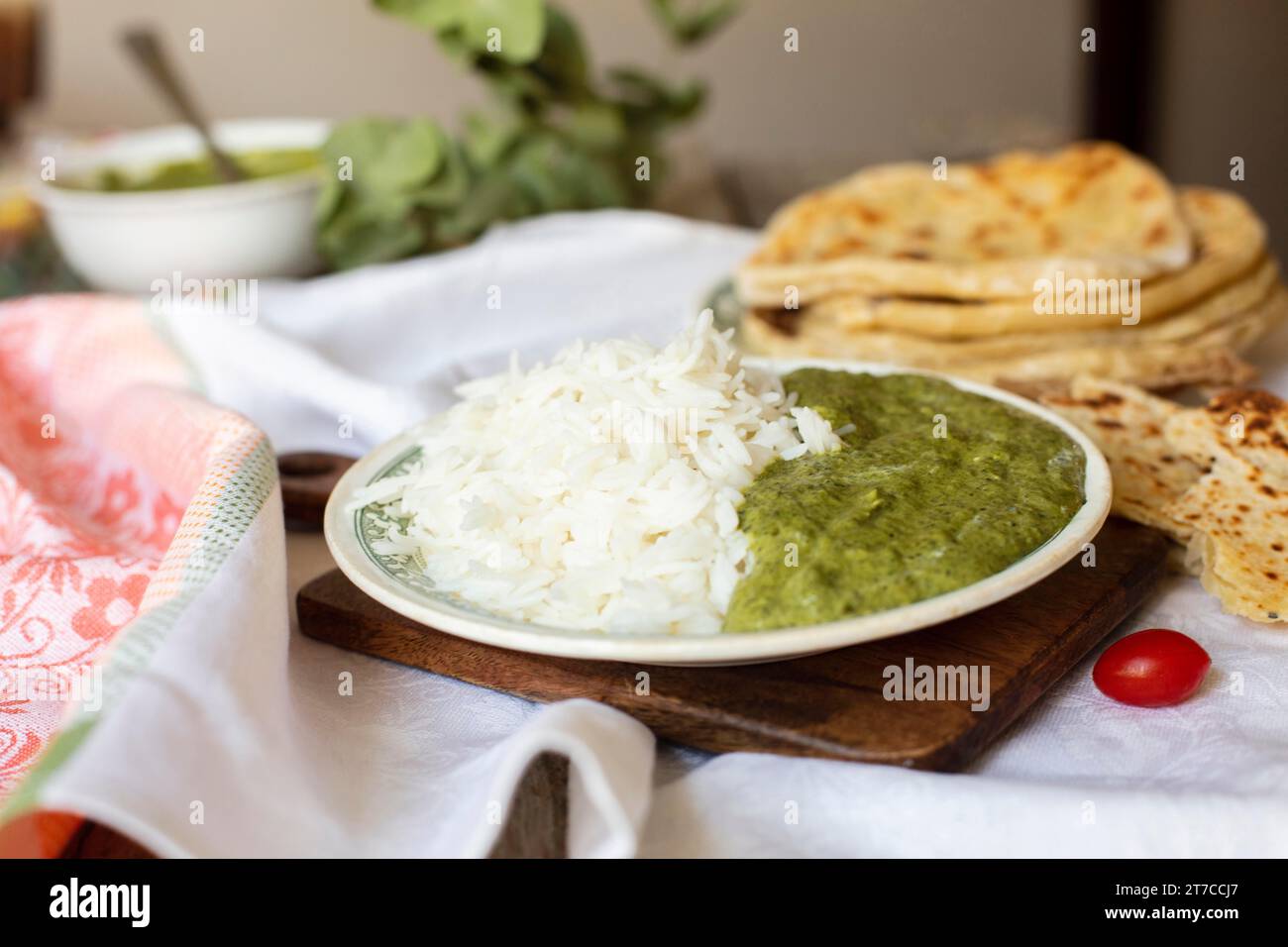 Traditional indian food with rice pita Stock Photo - Alamy