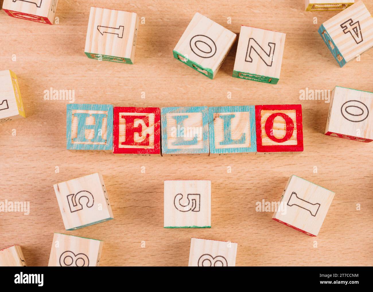 Wooden cubes hello hi-res stock photography and images - Alamy