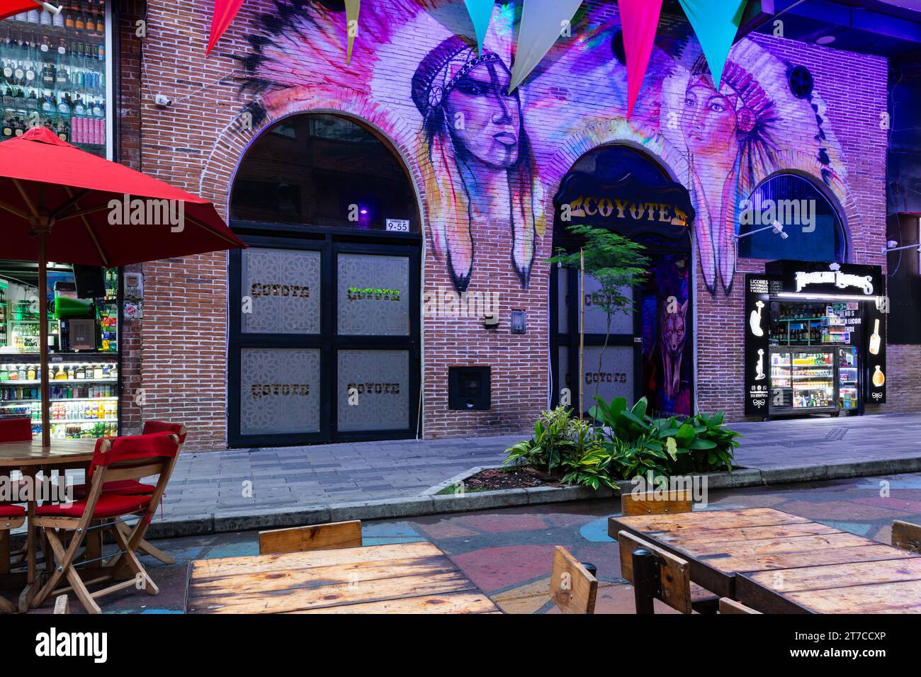 Restaurant with graffiti on the wall, Medellin, Colombia Stock Photo ...
