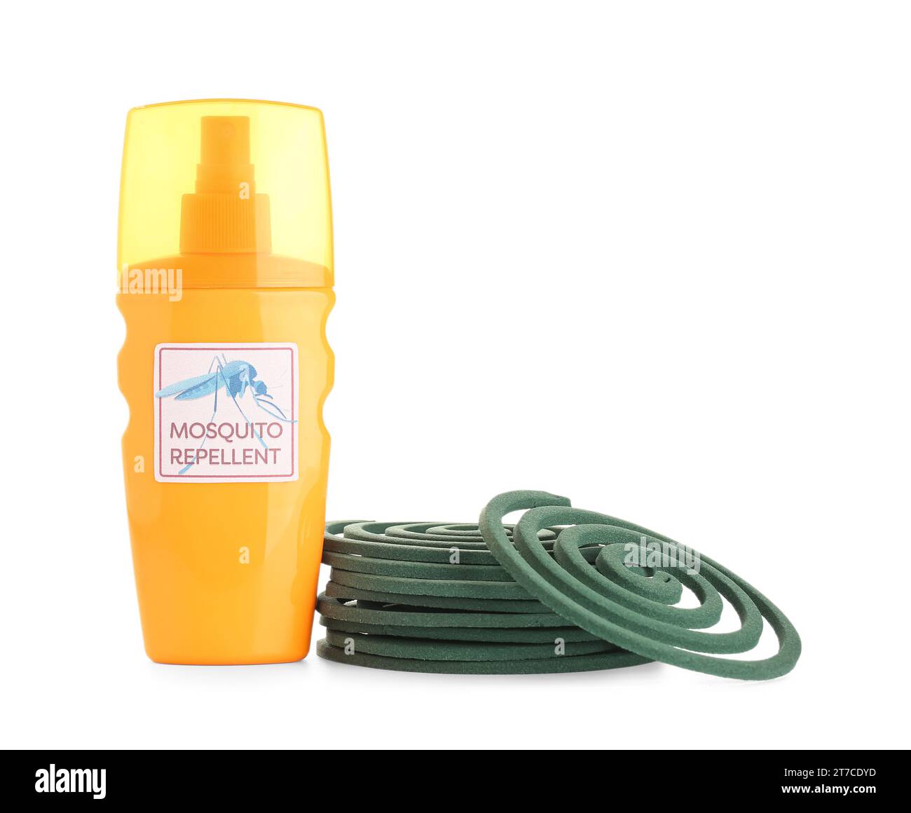 Mosquito repellent products on white background Stock Photo - Alamy
