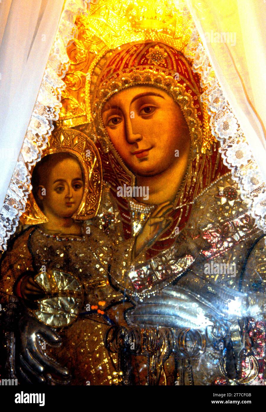 Icon of the Virgin Mary and Jesus in the crypt of the Church of the ...