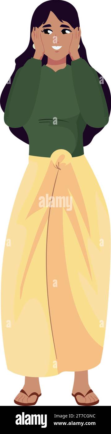 myanmar woman wearing a longyi Stock Vector Image & Art - Alamy