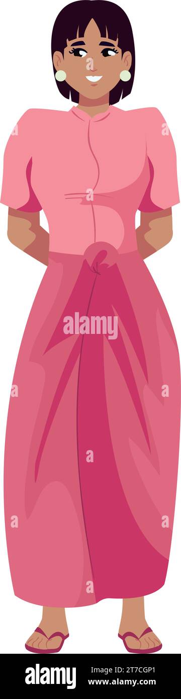 myanmar woman in pink dress Stock Vector Image & Art - Alamy