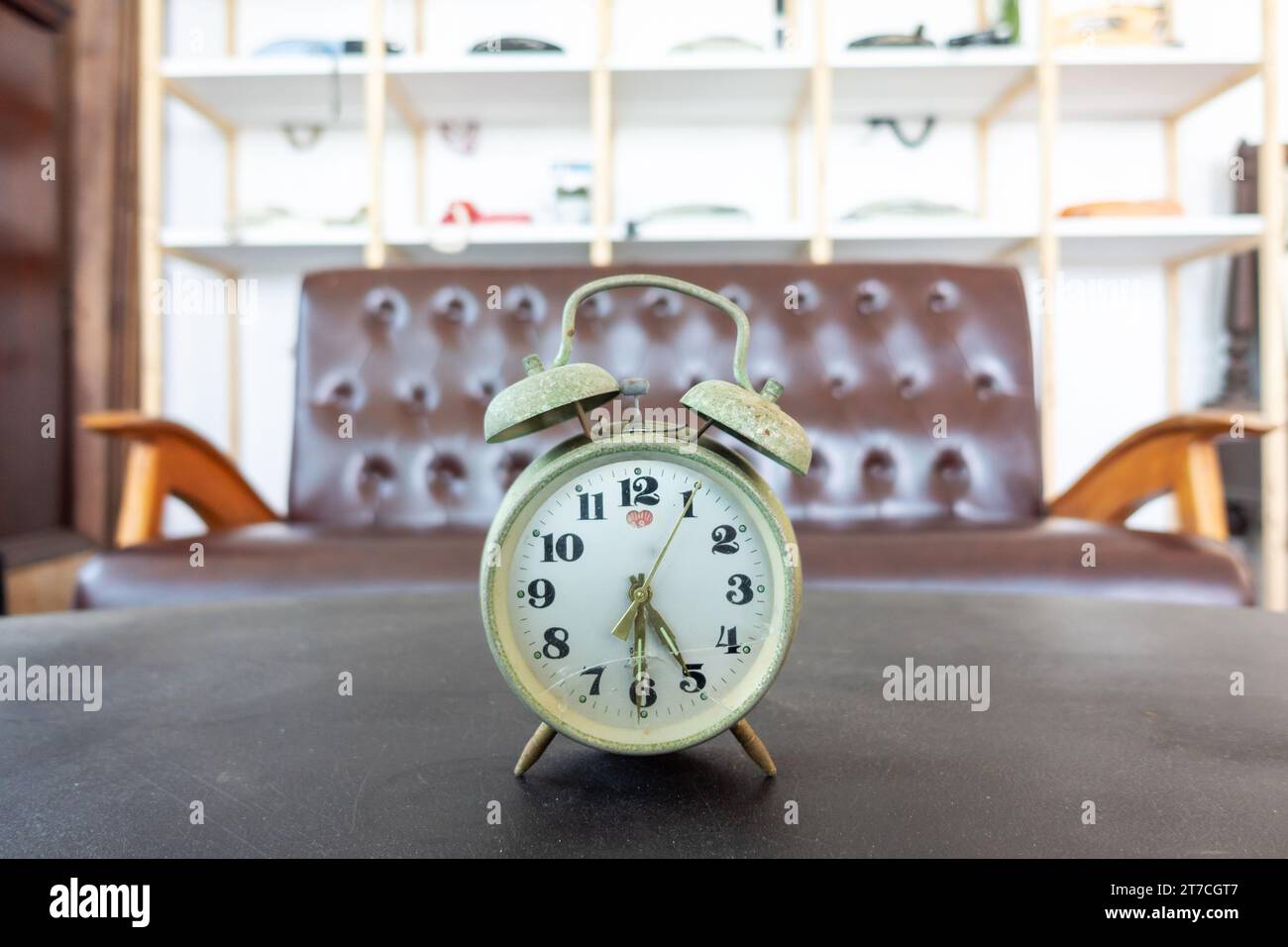 A Retro alarm clock that is designed to produce an extra loud sound at ...