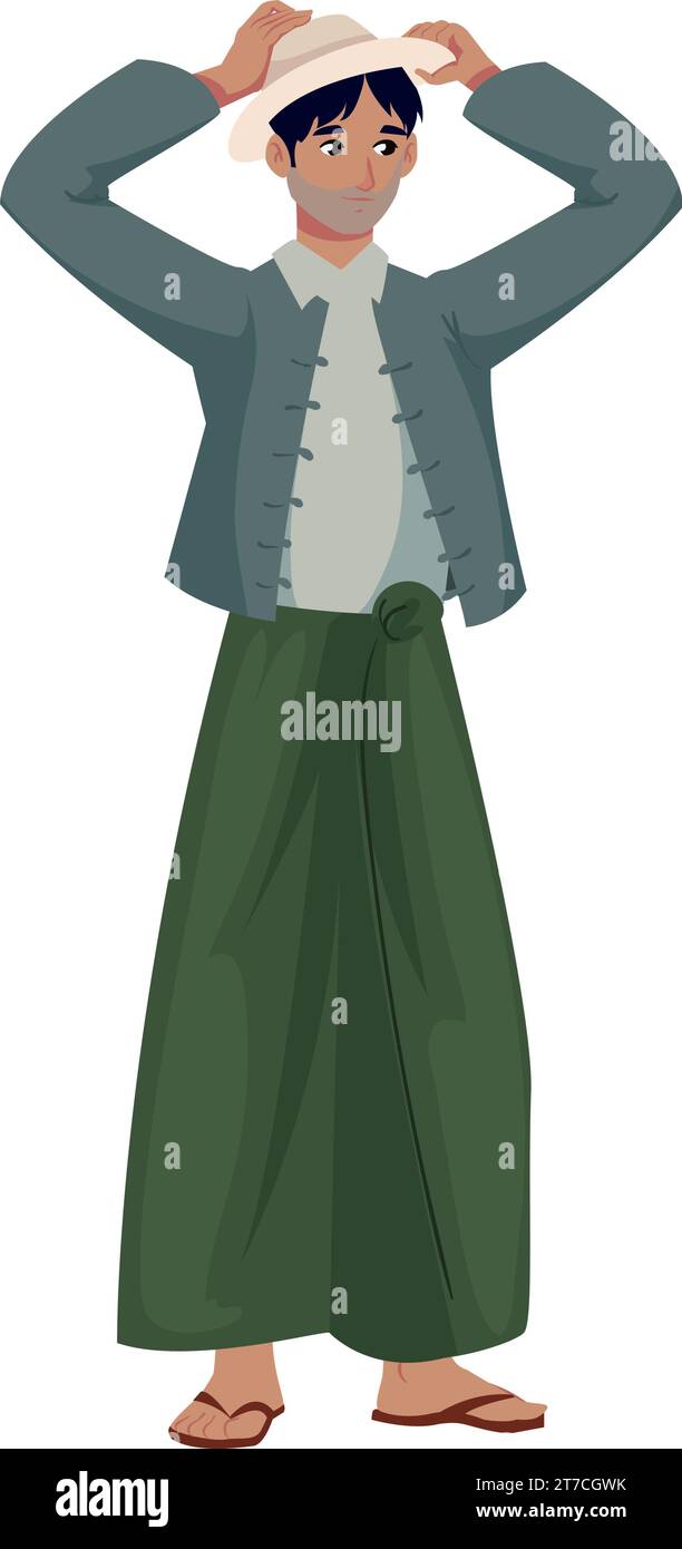 myanmar man in traditional clothes Stock Vector Image & Art - Alamy