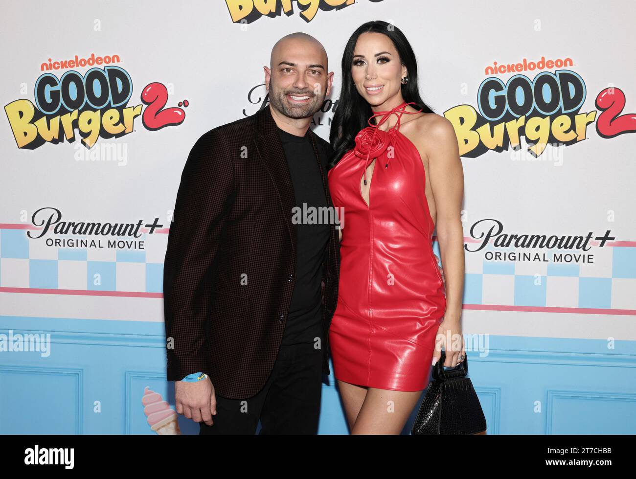 John Fuda, left and Rachel Fuda attend the premiere of "Good Burger 2 ...