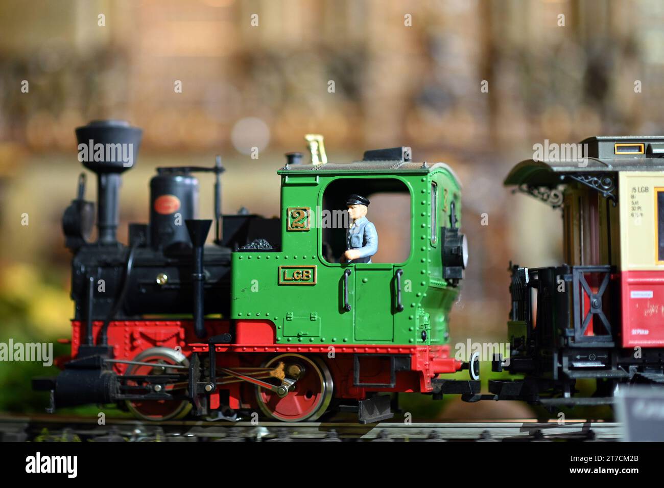 New York, USA. 14th Nov, 2023. Model electric trains run through ...