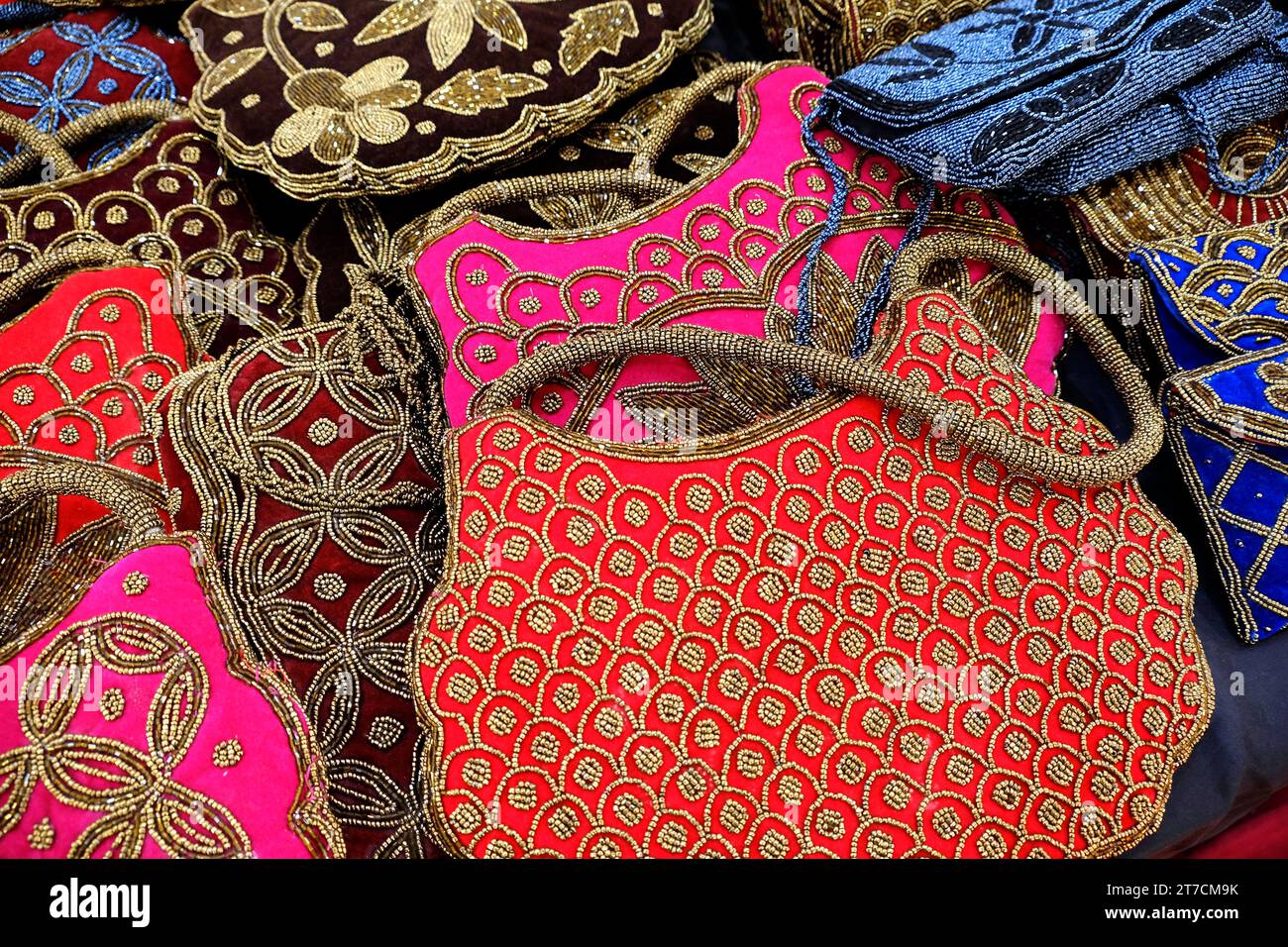 Colorful handcrafted cotton hand bags for sale in the local market ...