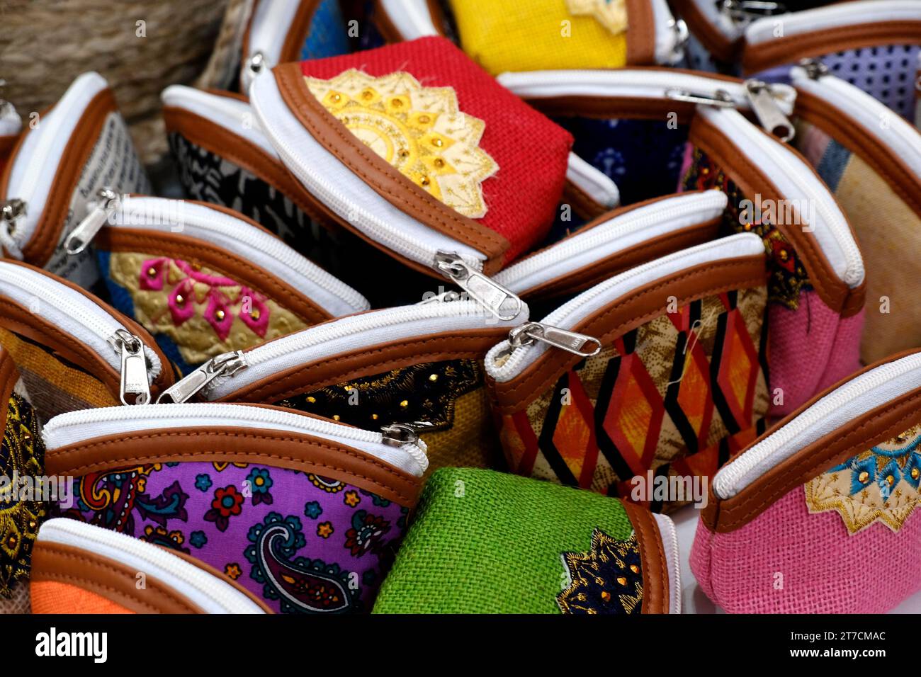 Colorful handcrafted cotton hand bags for sale in the local market ...