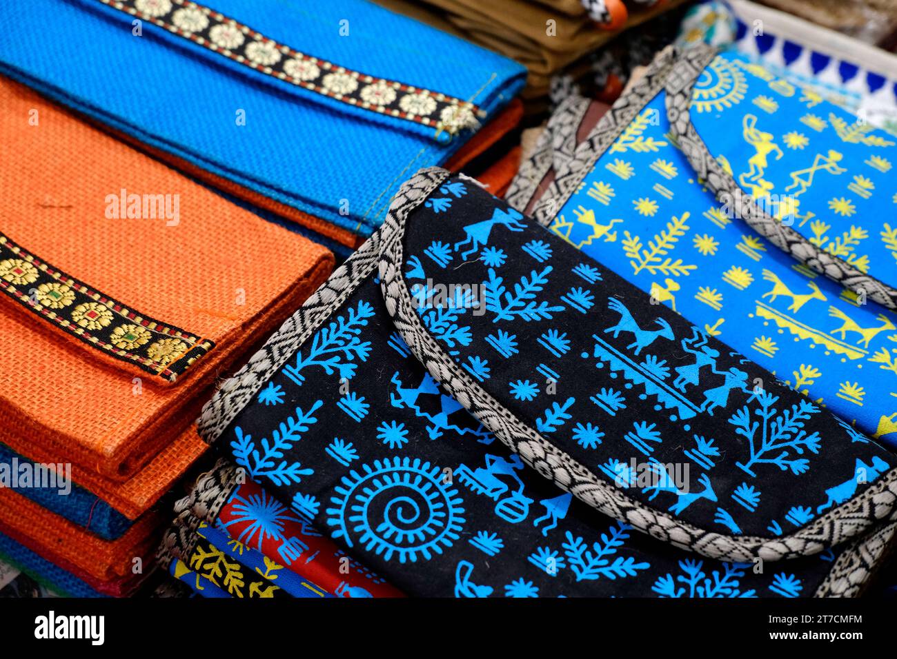Colorful handcrafted cotton hand bags for sale in the local market ...