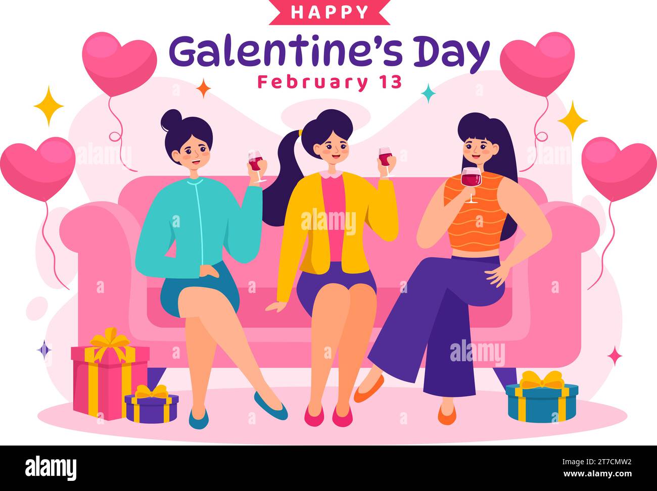 Happy Galentine's Day Vector Illustration on February 13th with ...