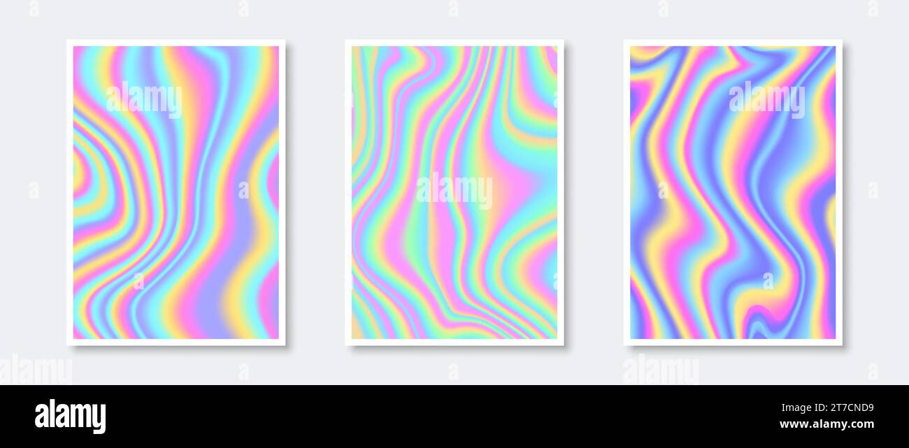 Set of holographic backgrounds. Rainbow wavy gradient wallpaper ...