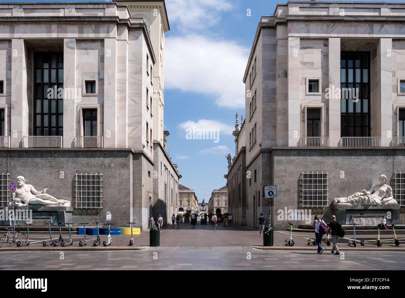 View of the Fountains of Po and Dora in Turin's Piazza CLN. The ...