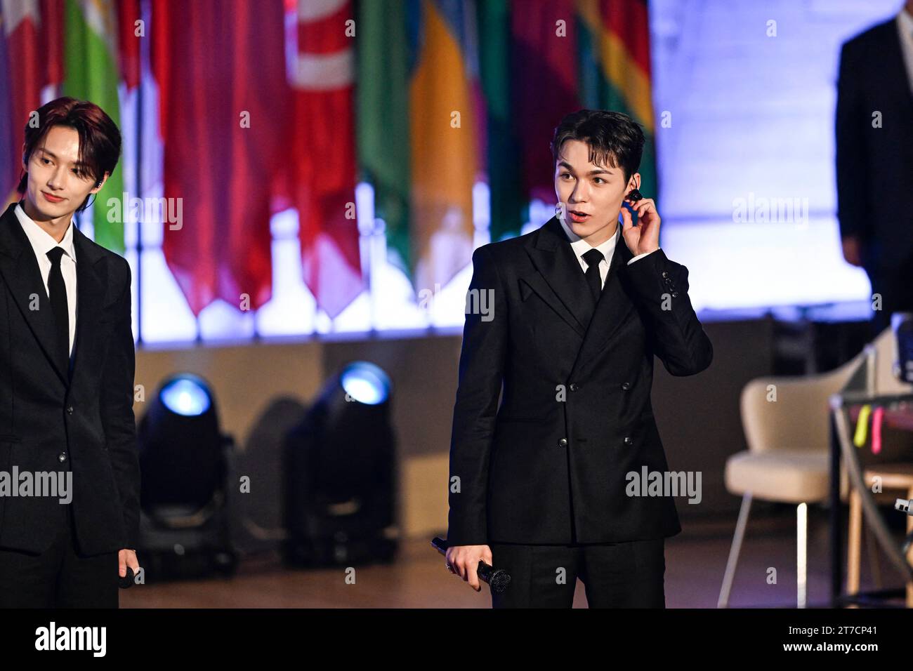 Paris, France. 14th Nov, 2023. South Korean singer Choi Hansol aka Vernon of K-POP group ...