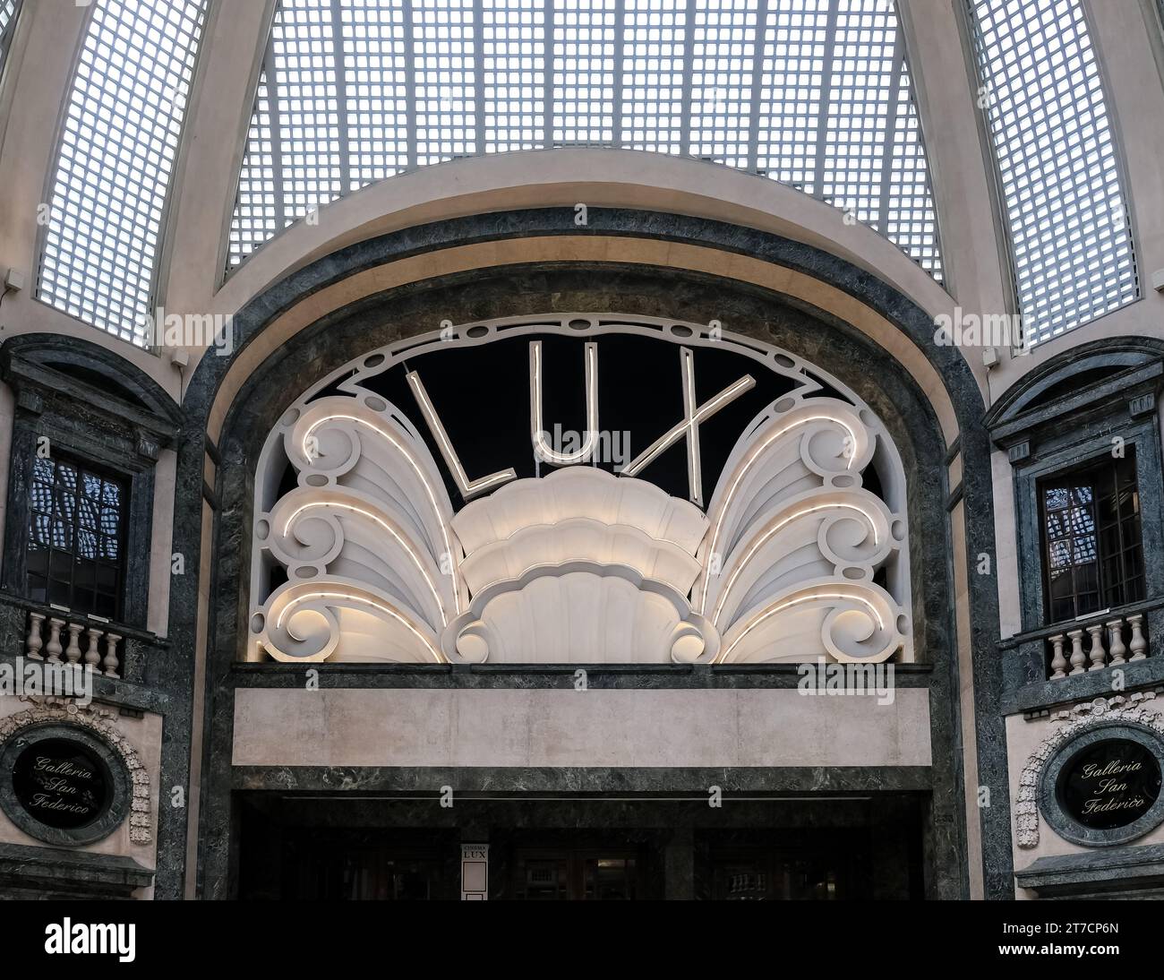 Detail of the historic Lux Cinema within the San Federico Gallery, a ...