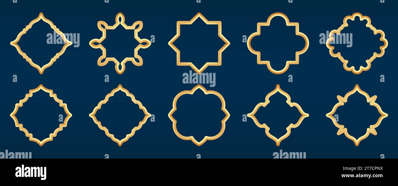 Islamic golden frame shapes set. Ramadan window with ornament. Vector ...