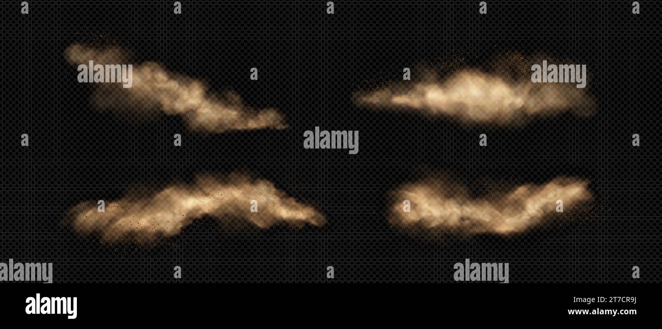 Sand clouds with dust and smoke. Realistic vector illustration set of ...