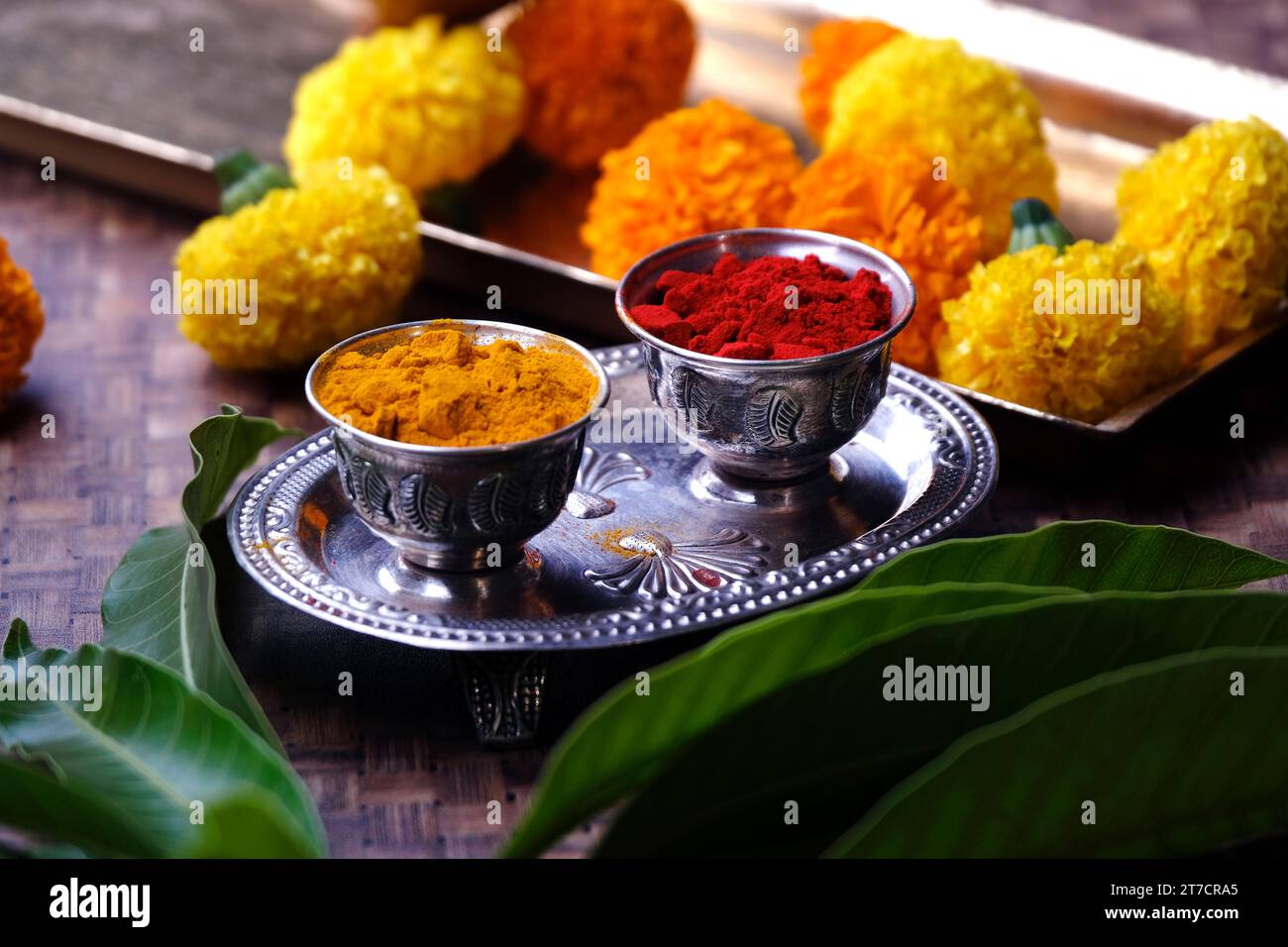 India's tradition Turmeric (Haldi) powder and kumkum powder in silver ...