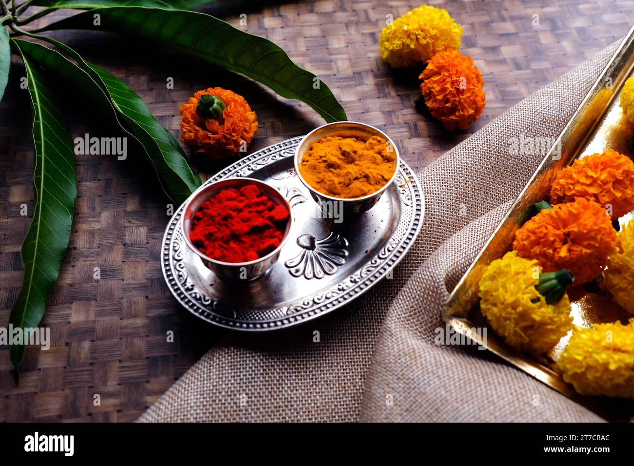 India's tradition Turmeric (Haldi) powder and kumkum powder in silver ...