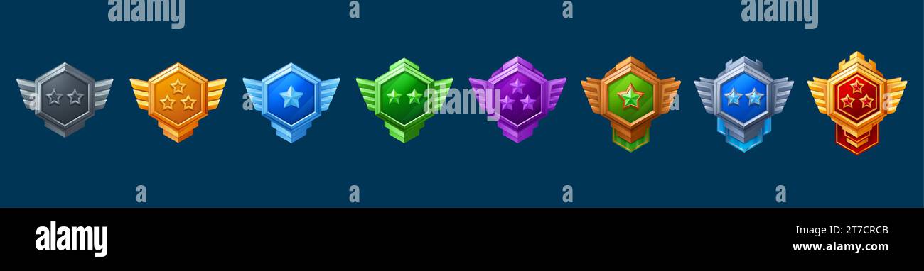 Game rank badges set isolated on background. Vector cartoon ...