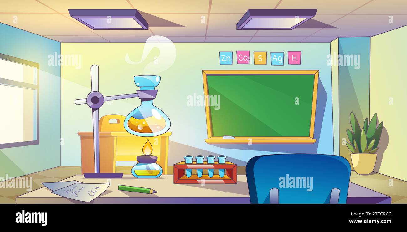 Chemistry classroom interior. Vector cartoon illustration of school ...