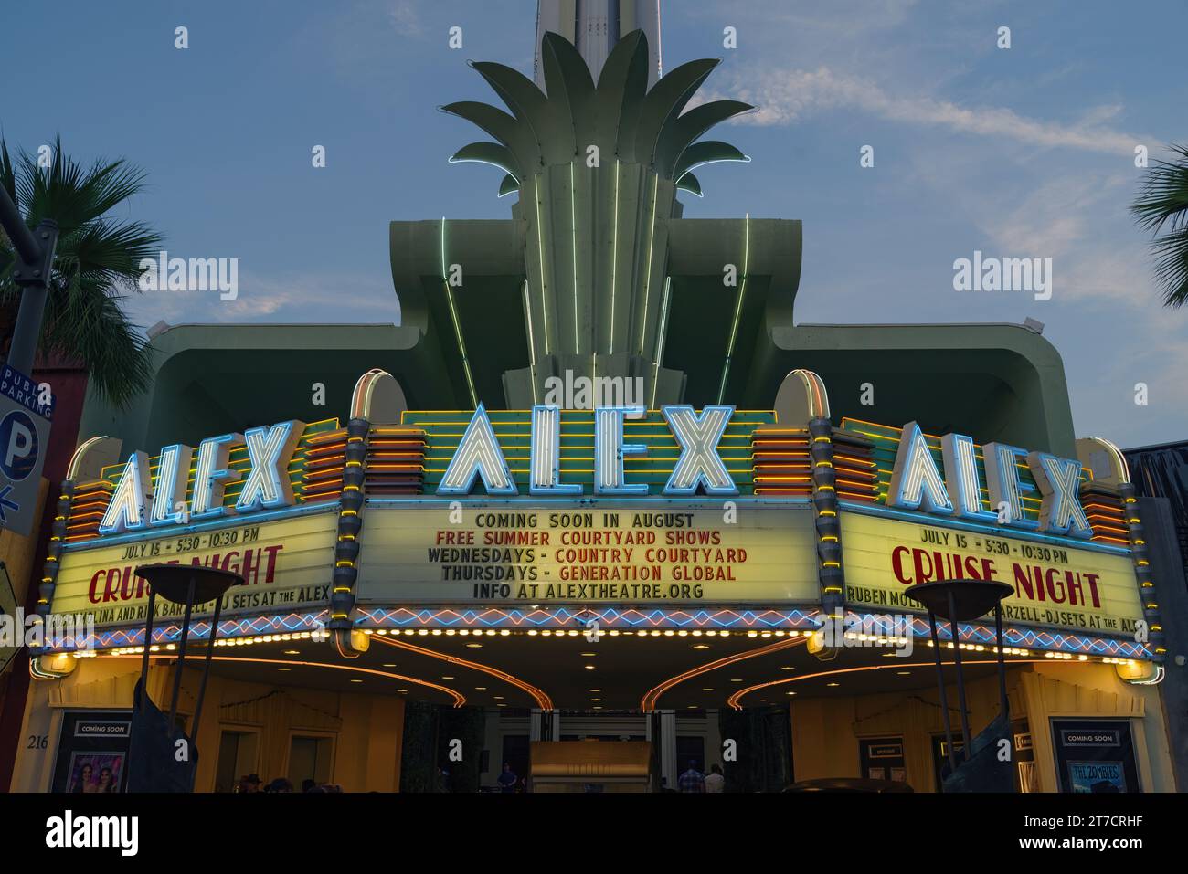 Alex Theater facade shown at dusk during Cruise Night in the City of ...
