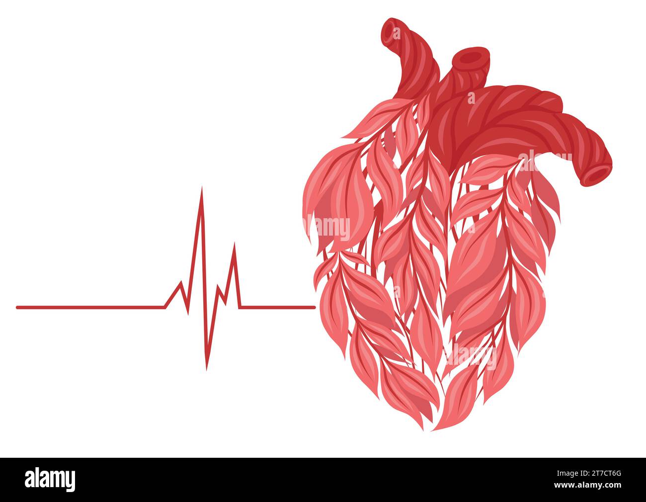 Vector horizontal card with pink healthy human heart made of leaves ...