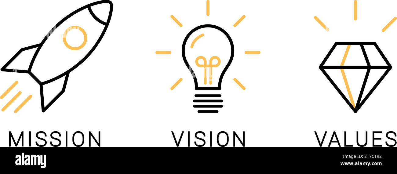 Linear icons of mission, vision and values as a business concept or ... Linear icons of mission, vision and values as a business concept or ...
